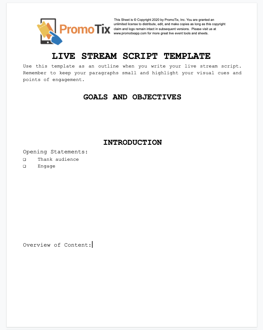 Download Free Live Stream Script Writing Template